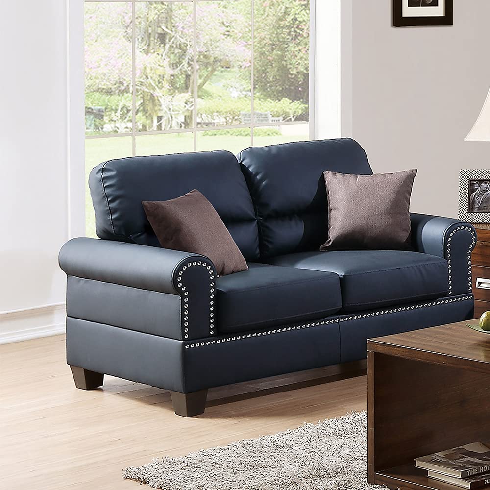 Poundex Bobkona Shelton Bonded Leather 2 Piece Sofa and Loveseat Set, Black