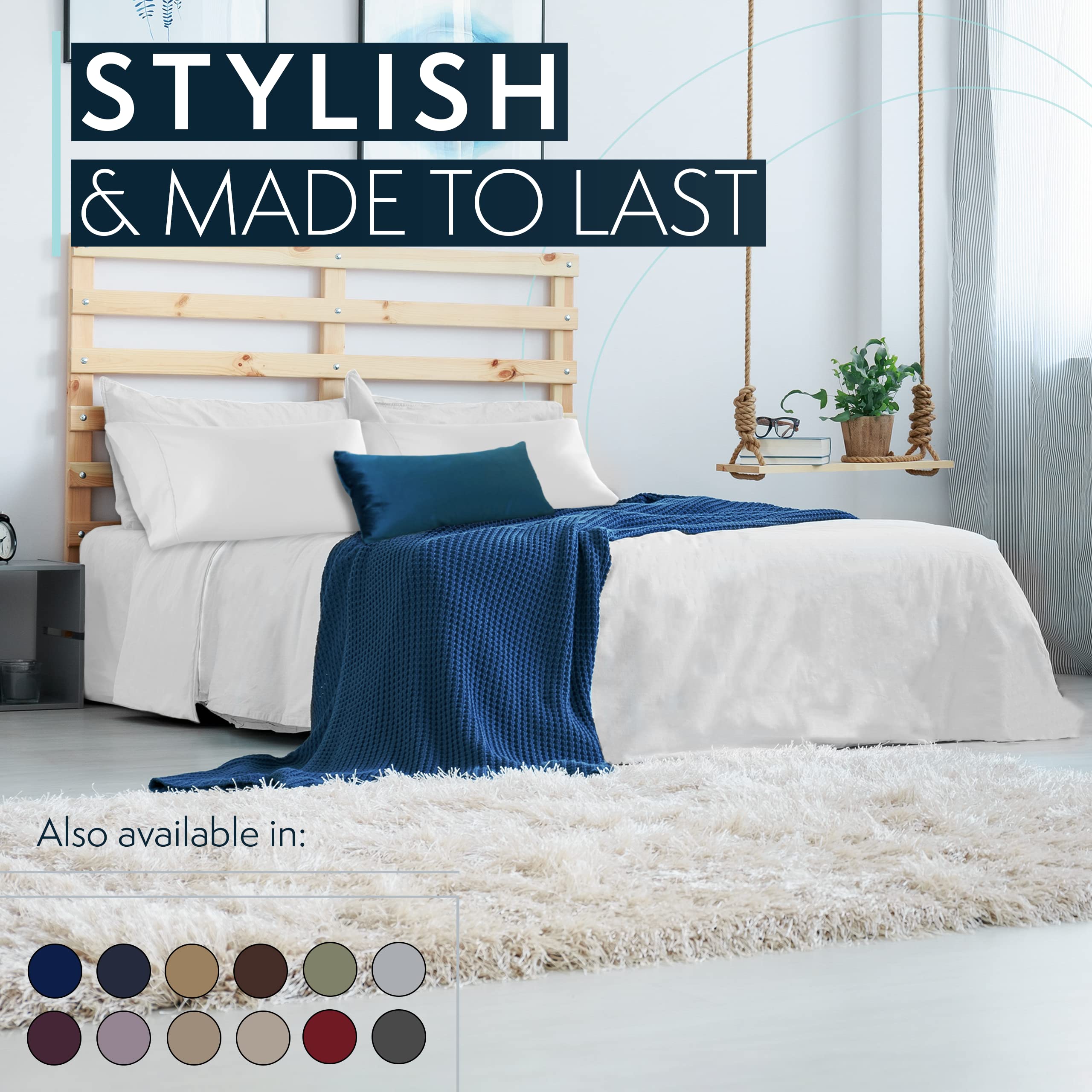 HC COLLECTION Bed Sheets Set Full with 2 Pillowcases Hotel Luxury Brushed Microfiber Sheet w/Deep Pocket, Fade Resistant Ultra Soft Breathable Lightweight 4 Pcs Bedding Solid Color, Ice Blue