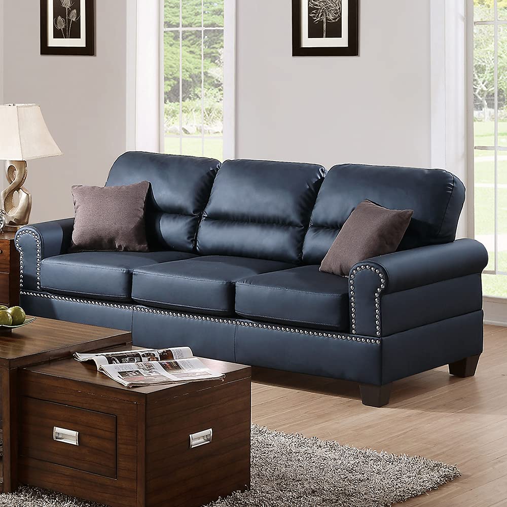 Poundex Bobkona Shelton Bonded Leather 2 Piece Sofa and Loveseat Set, Black