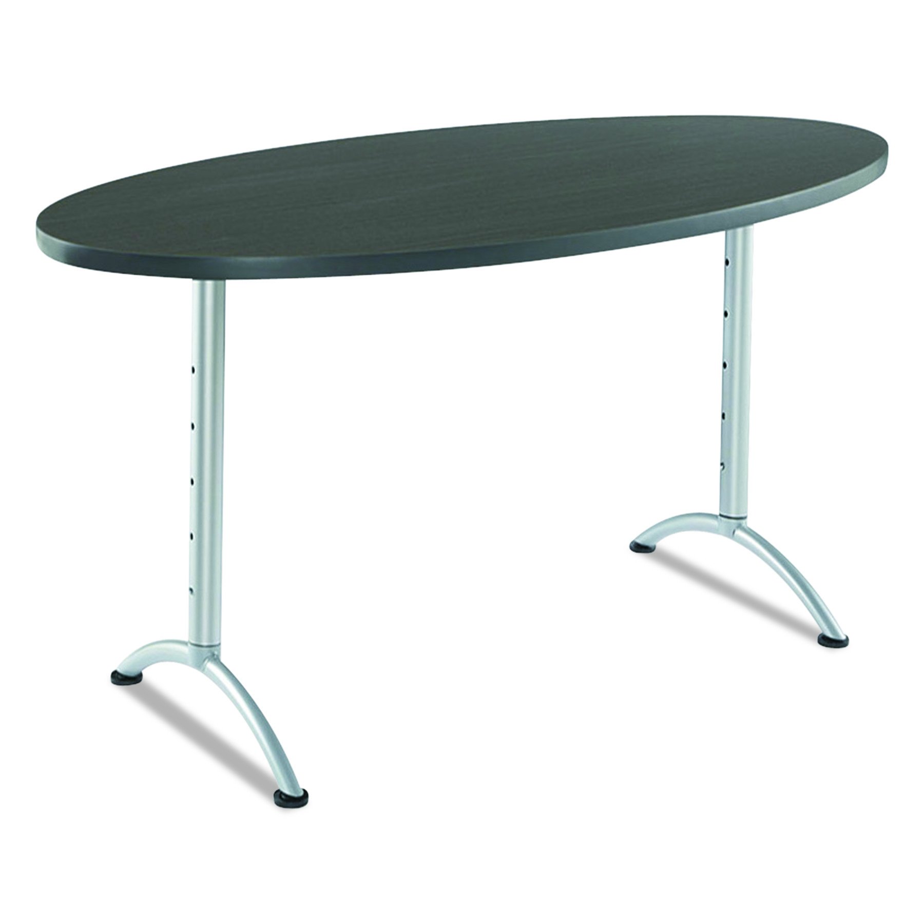 Iceberg ARC 6-Foot Adjustable Height Oval Conference Table, 36" W x 72" L, Gray Walnut/Silver Leg