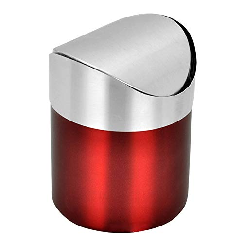 ihreesy Stainless Steel Desktop Trash Bin with Swing Lid,1.8 Liter Waste Bin Recycling Trash Can Kitchen Garbage Can for Car Office Bathroom Living Room,Red
