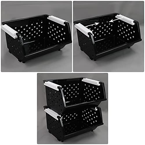 Teyyvn 3 Packs Plastic Stackable Storage Baskets, Stacking Plastic Bins for Organizer