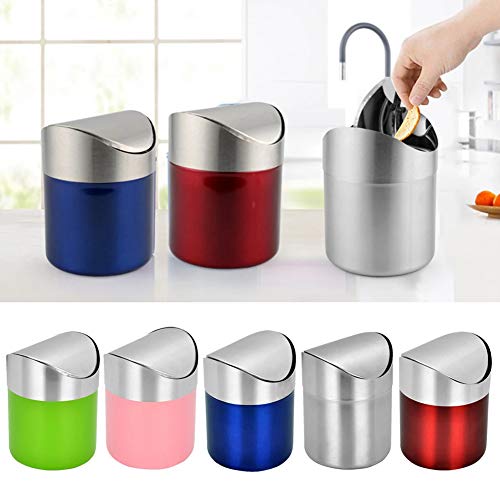 ihreesy Stainless Steel Desktop Trash Bin with Swing Lid,1.8 Liter Waste Bin Recycling Trash Can Kitchen Garbage Can for Car Office Bathroom Living Room,Red