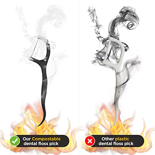 Natural Dental Floss Picks High Toughness Charcoal Toothpicks Sticks-Vegan,Eco-Friendly Sustainable Flossers for Teeth Cleaning (200 Count)