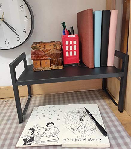 Urhomey plus Expandable Cabinet Shelf 16~26"(L), Stackable Kitchen Counter Shelf Organizer, 22LBS Heavy Duty Shelf Riser, Countertop Storage Pantry Shelf, Durable Metal Sink Shelf (Black)