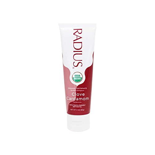 RADIUS USDA Organic Toothpaste 3oz Non Toxic Chemical-Free Gluten-Free Designed to Improve Gum Health & Prevent Cavity - Clove Cardamom - Pack of 2