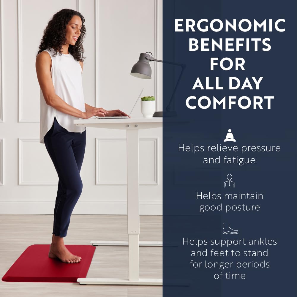 KANGAROO Thick Ergonomic Anti Fatigue Mats for Kitchen Floor, 39x20, Cushioned Standing Office Desk Mat, Waterproof Scratch Resistant Topside, Supportive All Day Comfort Padded Foam Rugs, Red