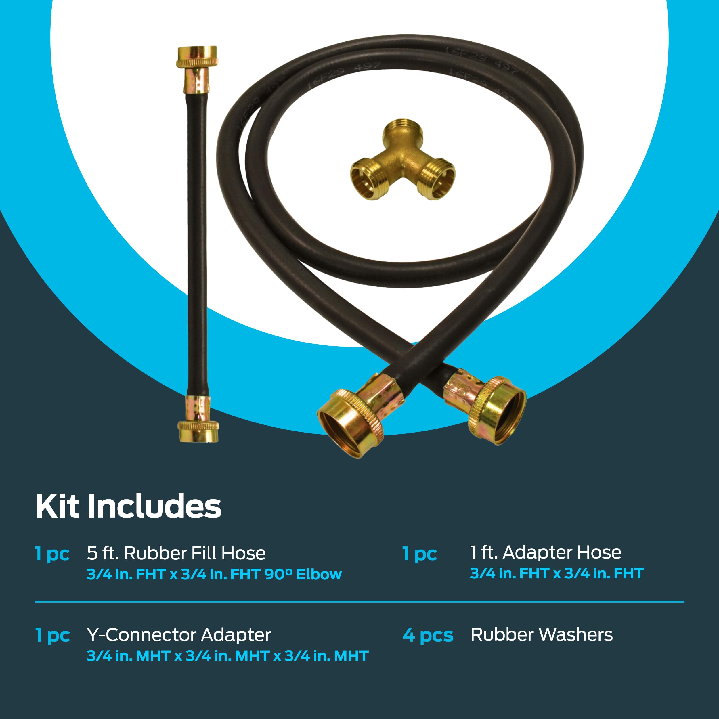 Eastman Rubber Steam Dryer Water Supply Installation Kit, 3/4 Inch FHT x 3/4 Inch FHT Connection, 5 Foot Flexible Hose, 41024
