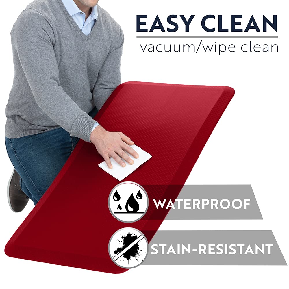 KANGAROO Thick Ergonomic Anti Fatigue Mats for Kitchen Floor, 39x20, Cushioned Standing Office Desk Mat, Waterproof Scratch Resistant Topside, Supportive All Day Comfort Padded Foam Rugs, Red