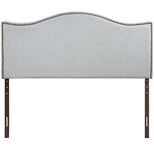 Modway Curl Linen Fabric Upholstered King Headboard with Nailhead Trim and Curved Shape in Gray