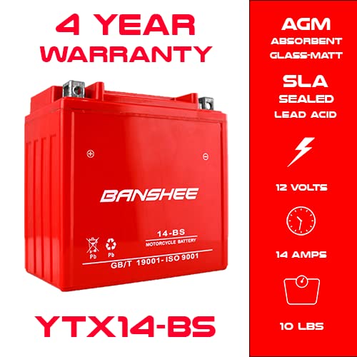 Banshee YTX14-BS Maintenance Free Battery with 4 Year Warranty BAN14BS