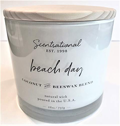 Natural Coconut + Beeswax Scented Candle Beach Day White Jar with Wooden Lid, 26 Oz.