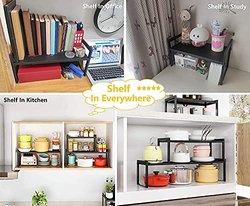 Urhomey plus Expandable Cabinet Shelf 16~26"(L), Stackable Kitchen Counter Shelf Organizer, 22LBS Heavy Duty Shelf Riser, Countertop Storage Pantry Shelf, Durable Metal Sink Shelf (Black)