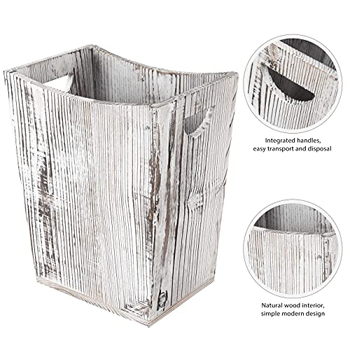 MOOACE Wood Trash Can Wastebasket, Rustic Garbage Container Bin for Home or Office, Living Room, Bathroom