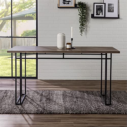 Walker Edison Sutton Wood and Dual Metal Leg DiningĀ Table, 60 Inch, Grey