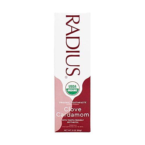 RADIUS USDA Organic Toothpaste 3oz Non Toxic Chemical-Free Gluten-Free Designed to Improve Gum Health & Prevent Cavity - Clove Cardamom - Pack of 2