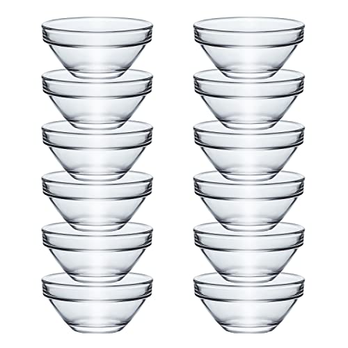 JHNIF 12pcs Clear Glass Soy Sauce Dipping Bowls Side Dishes for Snack Sushi Fruit Appetizer Dessert. 3 Inch