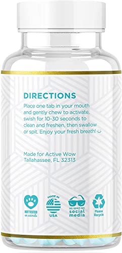 Active Wow Natural Mouthwash Tablets - Chewable Mouth Wash, Breath Freshening Tablets, Fluoride-Free, Alcohol-Free, Vegan, Sugar-Free, Mint Flavor - 1 Pack, 60 Tablets