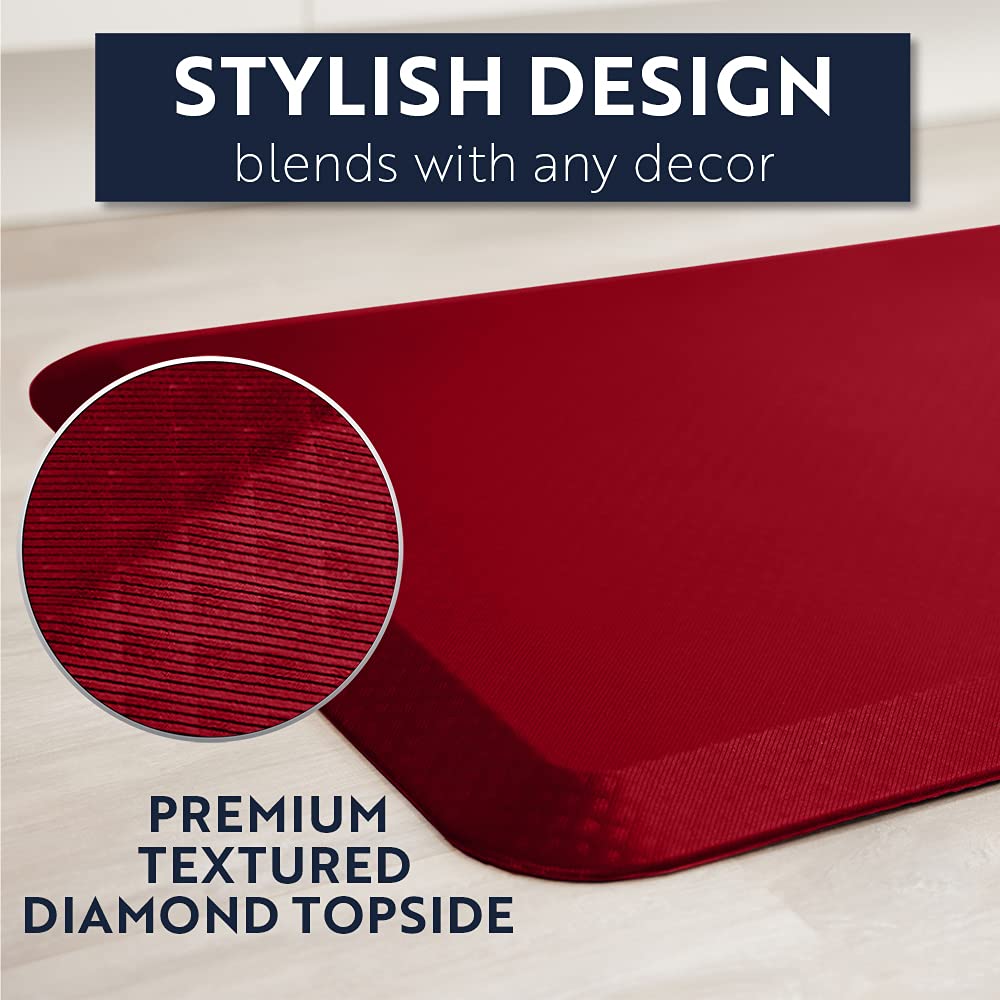 KANGAROO Thick Ergonomic Anti Fatigue Mats for Kitchen Floor, 39x20, Cushioned Standing Office Desk Mat, Waterproof Scratch Resistant Topside, Supportive All Day Comfort Padded Foam Rugs, Red