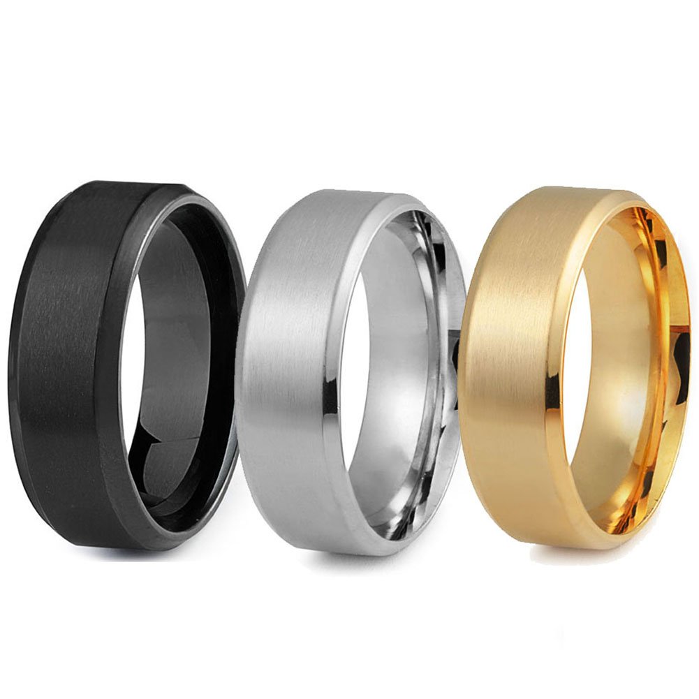Jstyle Stainless Steel Rings for Men Wedding Ring Cool Simple Band 8 MM 3 Pcs A Set (9.5)