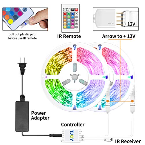 60ft Bluetooth LED Strip Lights,SMD 5050 Music Sync LED Lights Strip,RGB Color Changing LED Lights with Remote,Smart Phone APP Control,LED Lights for Bedroom,Ceiling,Room DIY(APP+Remote +Mic/60ftx1)