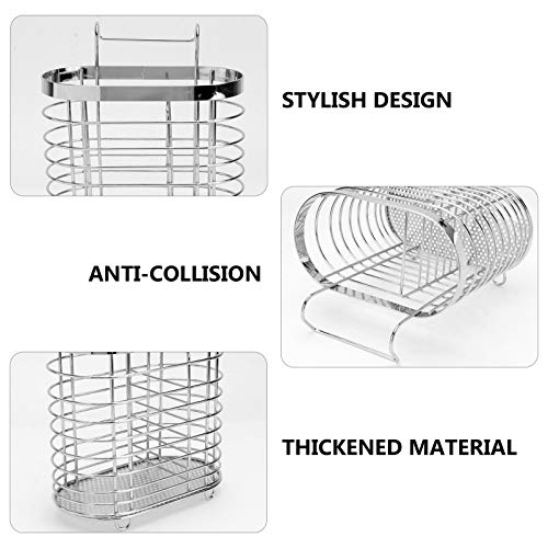 Cabilock Stainless Steel Utensil Drying Rack Basket Holder with Hook No Drilling Chopsticks Holder Spoon Fork Drainer Fork Basket Flatware Hanging Rack
