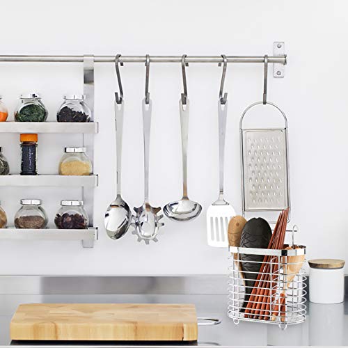 Cabilock Stainless Steel Utensil Drying Rack Basket Holder with Hook No Drilling Chopsticks Holder Spoon Fork Drainer Fork Basket Flatware Hanging Rack