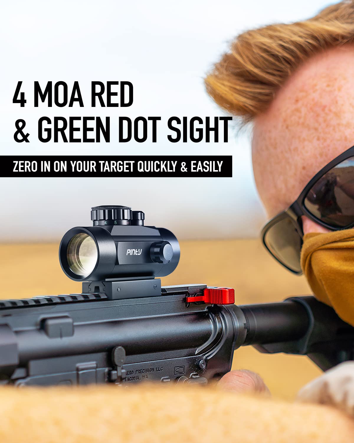 Pinty Tactical 1x40mm Reflex Red Green Dot Sight Riflescope, 4 MOA Rifle Optic Sight, Fits 20mm Picatinny Weaver Rail