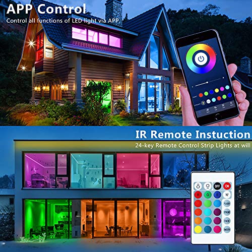 60ft Bluetooth LED Strip Lights,SMD 5050 Music Sync LED Lights Strip,RGB Color Changing LED Lights with Remote,Smart Phone APP Control,LED Lights for Bedroom,Ceiling,Room DIY(APP+Remote +Mic/60ftx1)