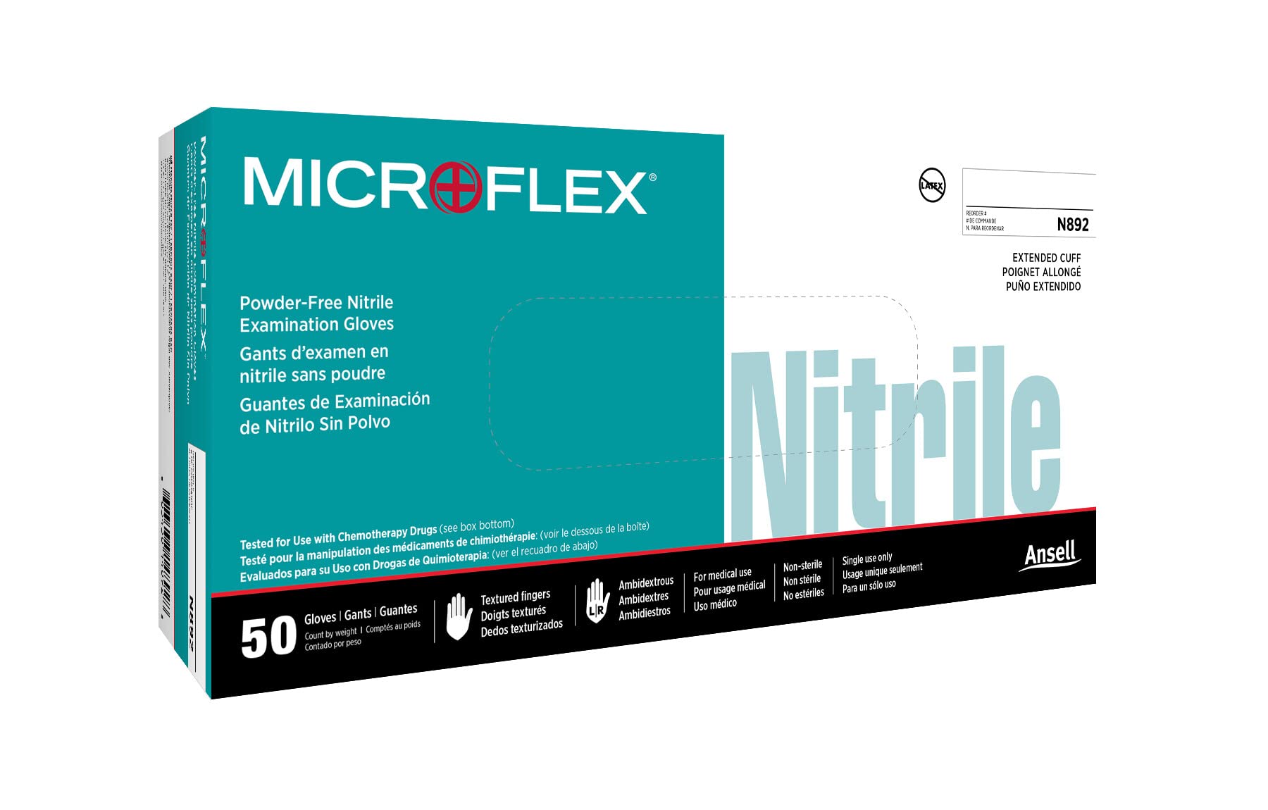 Microflex N89 Disposable Large Nitrile Gloves w/Rough Finish & Powder Free for General Use, Sample Taking - Green (Box of 50)
