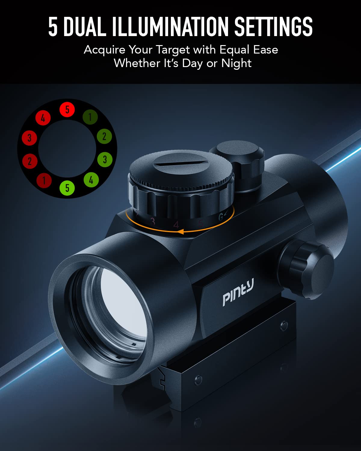 Pinty Tactical 1x40mm Reflex Red Green Dot Sight Riflescope, 4 MOA Rifle Optic Sight, Fits 20mm Picatinny Weaver Rail