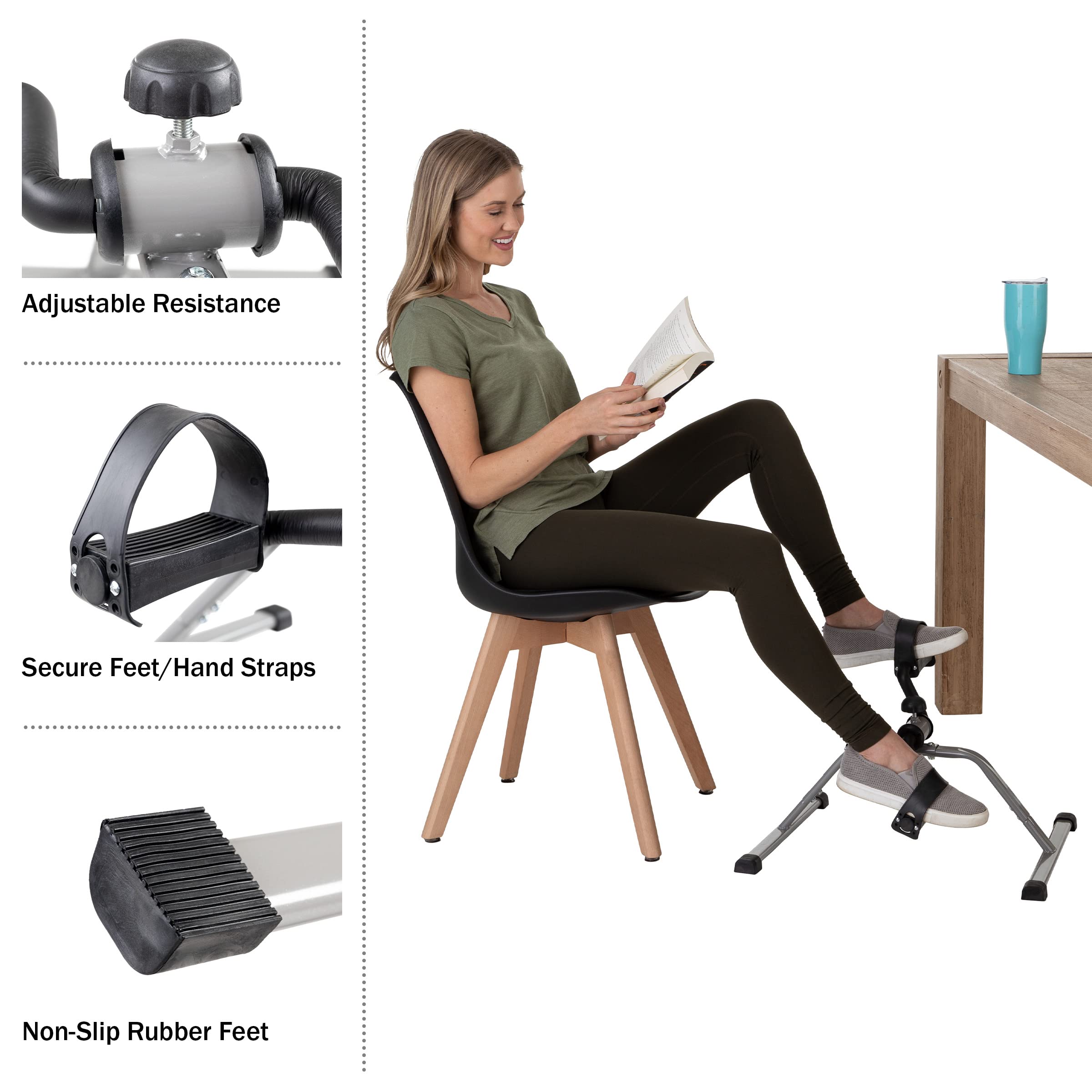 Under Desk Bike Pedal Exerciser with Calorie Tracker and Adjustable Resistance - Mini Foldable Indoor Home Gym Exercise Equipment by Wakeman