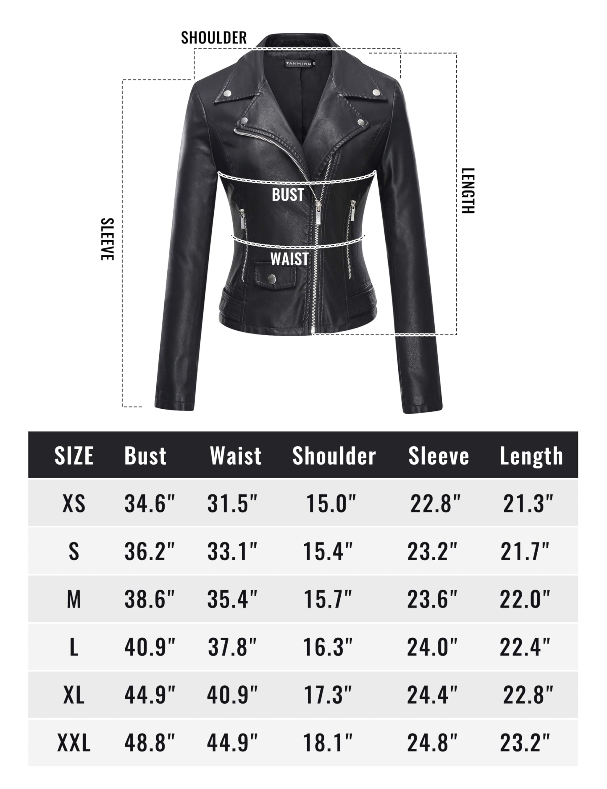Tanming Women's Faux Leather Moto Biker Short Coat Jacket (Black-M)