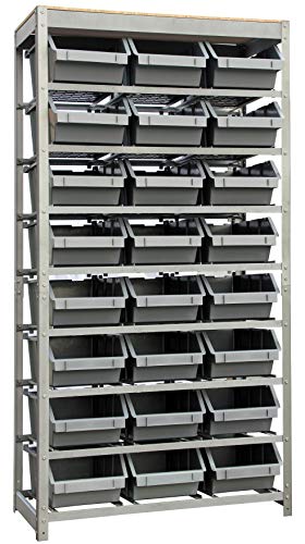 King's Rack Bin Rack Storage System Heavy Duty Steel Rack Organizer Shelving Unit w/ 24 Plastic Bins in 8 tiers
