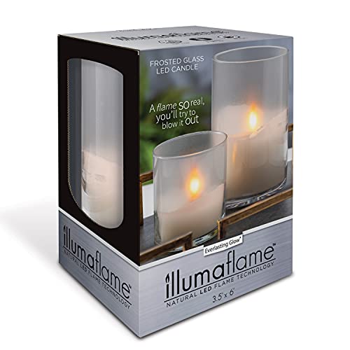 3.5-in D x 4-in H Hand Poured Wax Candle in Frosted Glass with Exclusive Illumaflame⢠Glow