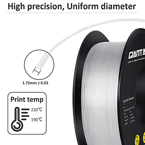 GIANTARM Transparent Clear PLA 3D Printer Filament 1kg(2.2lbs) Spool,1.75mm Dimensional Accuracy +/- 0.02mm, Vacuum Packaging, Fit for Most 3D Printer in Market