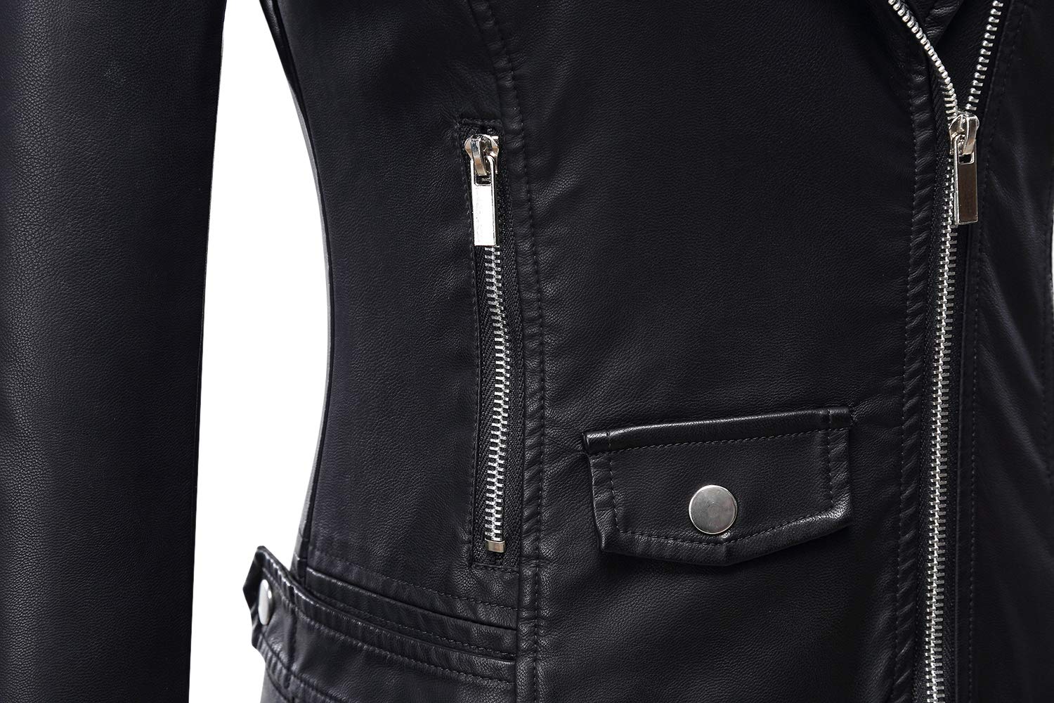 Tanming Women's Faux Leather Moto Biker Short Coat Jacket (Black-M)