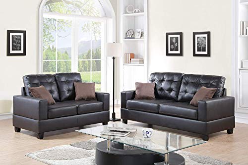 Poundex Bobkona Aria Faux Leather 2 Piece Sofa and Loveseat Set, Espresso