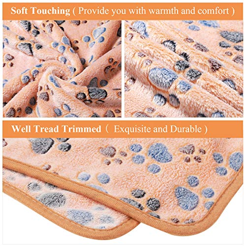 4 Pcs Pet Blanket Dog Puppy Blanket Paw Print Fleece Blanket for Small Medium Large Pet Dog Cat Warm Soft Sleep Mat Guinea Pig Cage Liners Blanket (White, Coffee, Pink, Purple, Small)