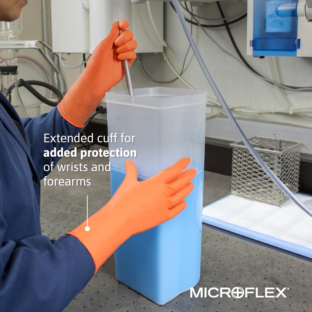Ansell Microflex Blaze N48 7mil Disposable Nitrile Gloves w/Extended Cuff for Automotive, Oil, Mining - XX-Large, Orange (Box of 100)