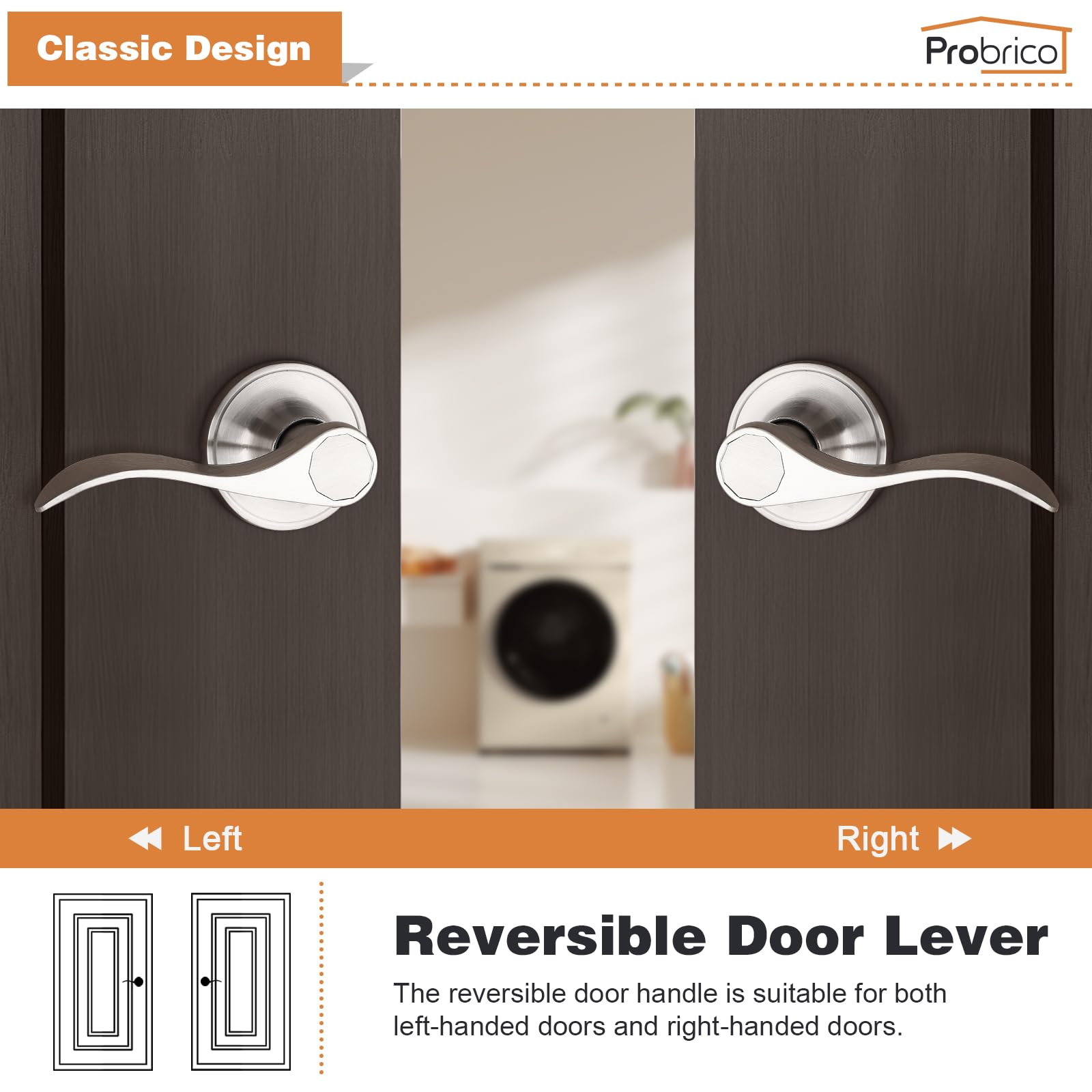 Probrico Wave Style Passage Door Levers Hall Closet Handles Keyless Interior Door Leversets in Satin Nickel, 10Pack