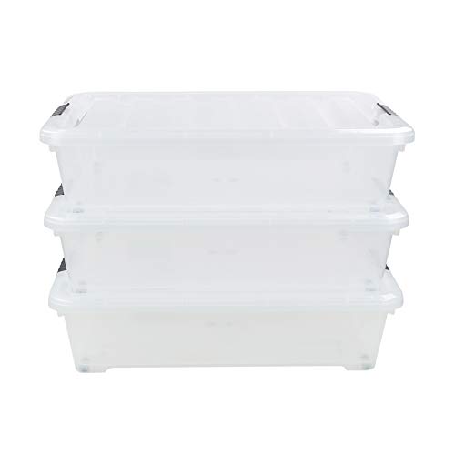 Eagrye 3-Pack Plastic Underbed Storage Bin, Clear Under Bed Storage Box