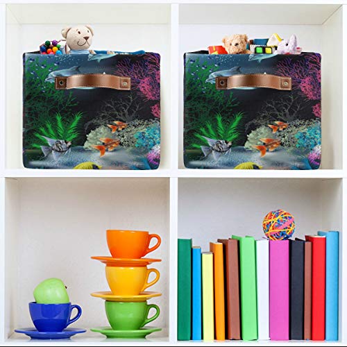 Ocean Dolphin Coral Fish Large Storage Basket Collapsible Storage Bin Organizer Cube Laundry Hamper for Clothes Bedroom Nursery Toys Shelf College Dorm
