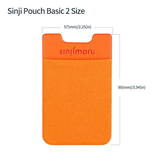 Sinjimoru Basic Cell Phone Wallet Stick on, Card Holder for Back of Phone Working as Adhesive Stretchy iPhone Wallet. Sinji Pouch Basic 2 Orange