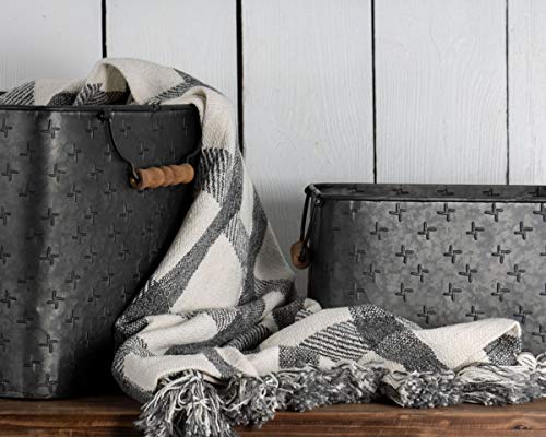 Foreside Home & Garden Black Set of 3 Galvanized Decorative Storage Nesting Bins with Wood Handles