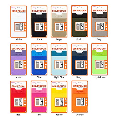 Sinjimoru Basic Cell Phone Wallet Stick on, Card Holder for Back of Phone Working as Adhesive Stretchy iPhone Wallet. Sinji Pouch Basic 2 Orange