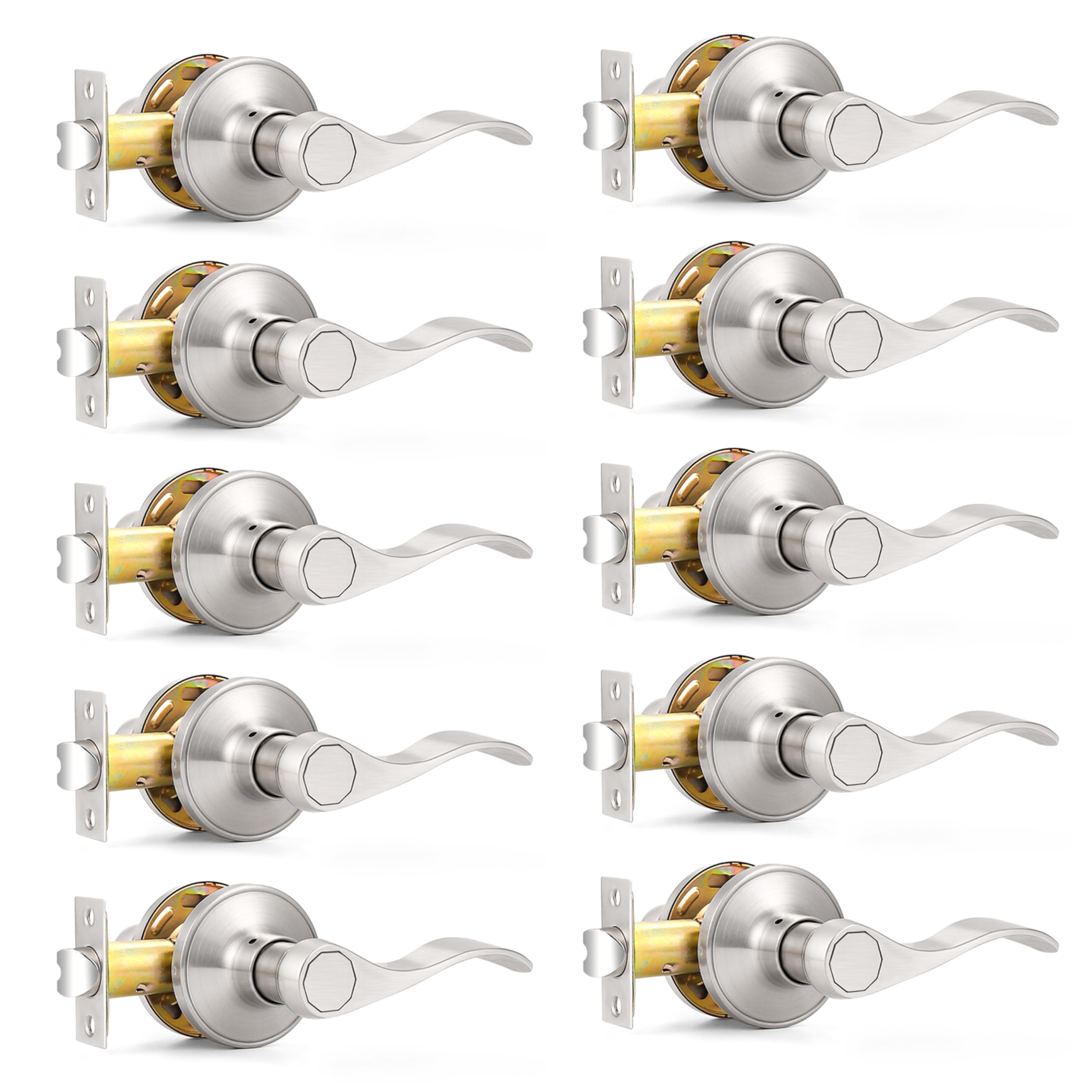 Probrico Wave Style Passage Door Levers Hall Closet Handles Keyless Interior Door Leversets in Satin Nickel, 10Pack