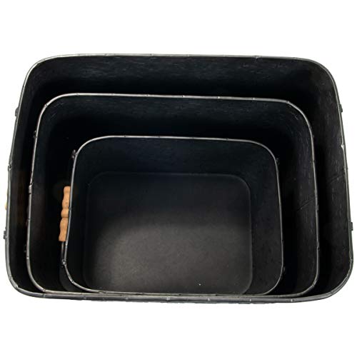 Foreside Home & Garden Black Set of 3 Galvanized Decorative Storage Nesting Bins with Wood Handles