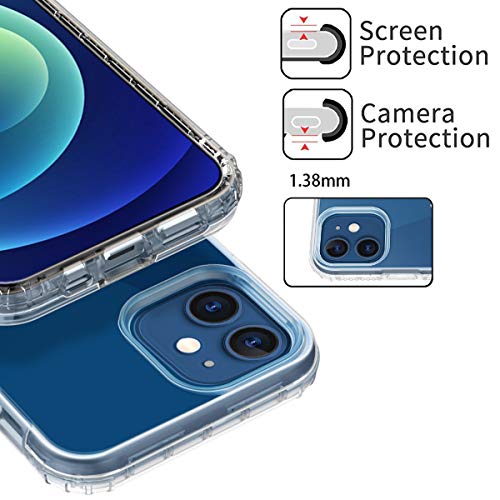 LONTECT Compatible with iPhone 12 Case and iPhone 12 Pro Case 6.1 inch 2020 Crystal Clear Transparent Shockproof Heavy Duty Hybrid Sturdy Protective Cover Case, Clear
