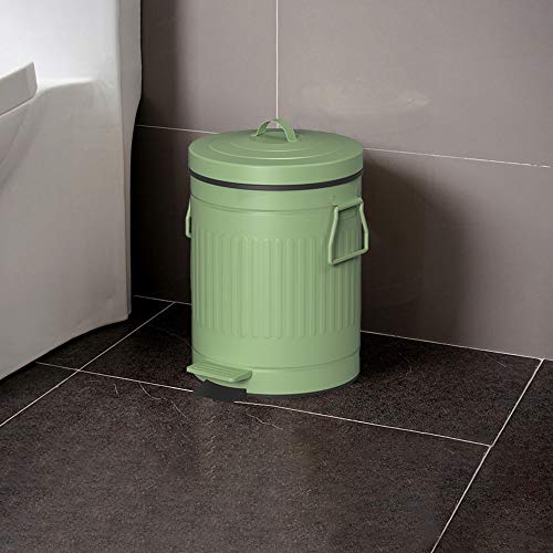 Retro Green Trash Can with Lid, Turquoise Bathroom Bedroom Waste Basket Soft Close, Roman retro Small Garbage Can, Retro Vintage Home Office Trash Can, Glossy Retro Green,5/8/12L Touchless Trash Can